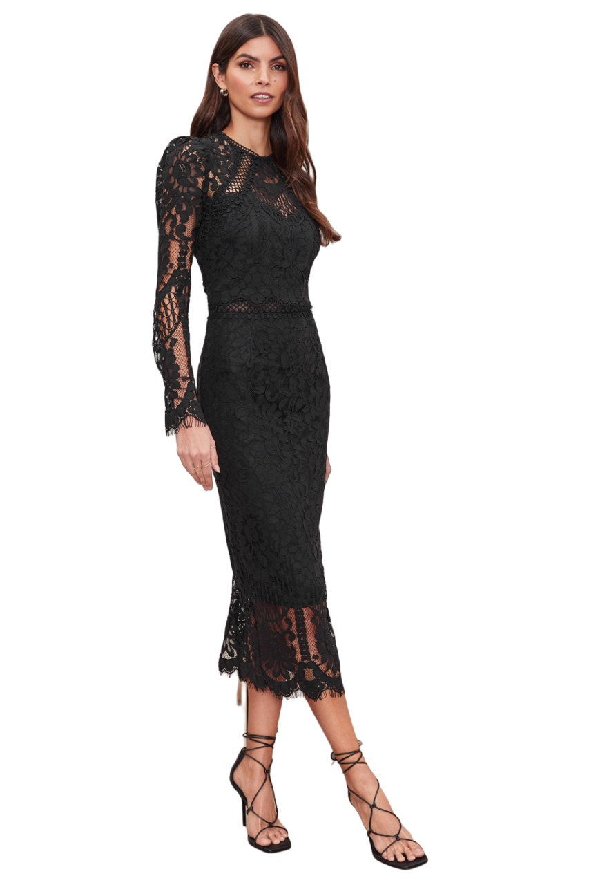 Lipsy Premium Lace Long Sleeve Bodycon Midi Dress Figchic